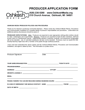 Fillable Online oshkoshmedia PRODUCER APPLICATION FORM - oshkoshmedia ...