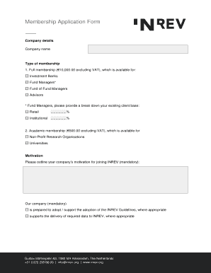 Fillable Online inrev Membership Application Form - INREV Fax Email ...