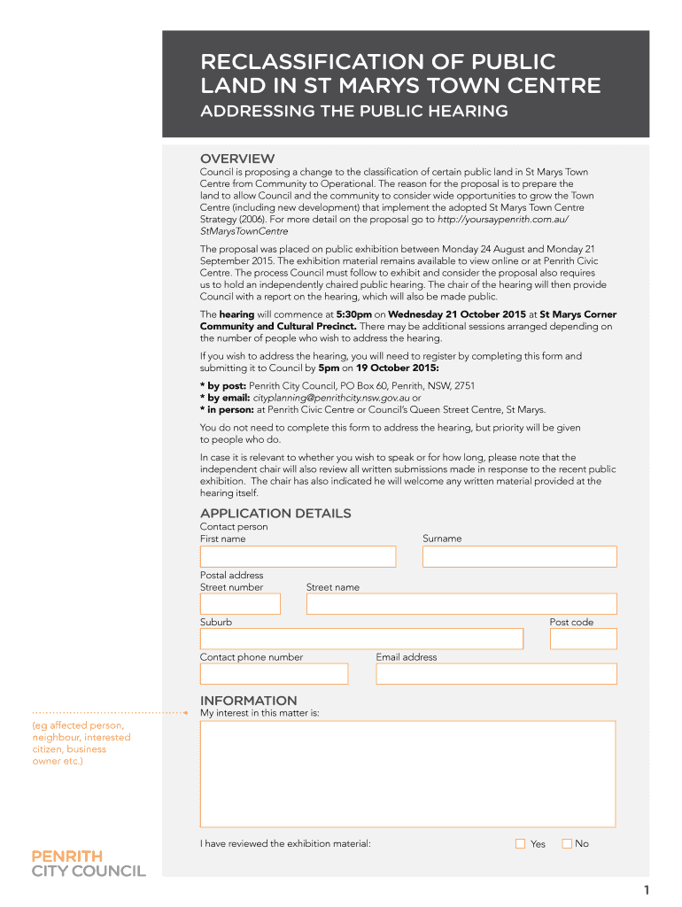 Fillable Online Reclassification of Public Land in St Marys Town Centre ...