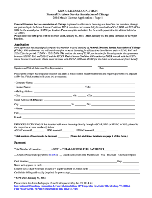 Fillable Online MUSIC LICENSE COALITION Funeral Directors Service ...