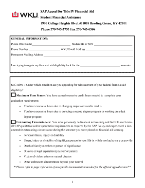 Fillable Online wku SAP Appeal for Title IV Financial Aid Student ...