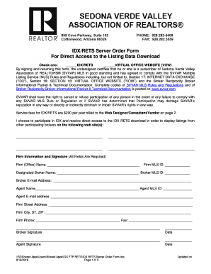 Fillable Online IDX/RETS Server Order Form For Direct Access to the ...