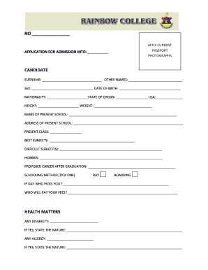 Fillable Online rainbowcollege Rainbow College APPLICATION FORM ...
