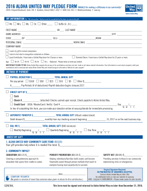 Fillable Online auw 2016 ALOHA UNITED WAY PLEDGE FORM MAHALO for making ...