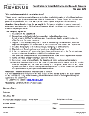 Fillable Online Iowa Substitute Registration and Barcode Approval Form ...