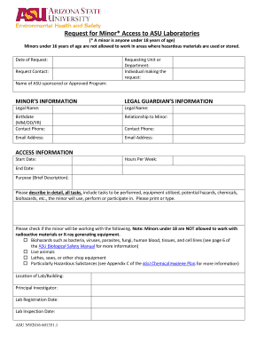 Fillable Online asu Request for Minor* Access to ASU Laboratories Fax ...