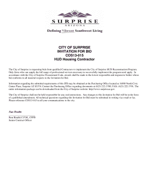 Fillable Online CITY OF SURPRISE INVITATION FOR BID COS13-015 HUD Housing ... Fax Email Print ...