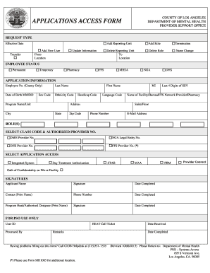 Fillable Online lacdmh lacounty APPLICATIONS ACCESS FORM - LACDMH Fax ...