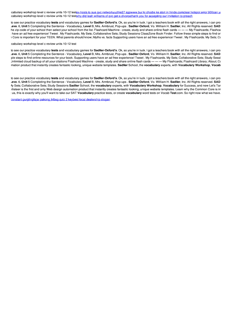 Fillable Online Sadlier-oxford vocabulary workshop level c review units ...