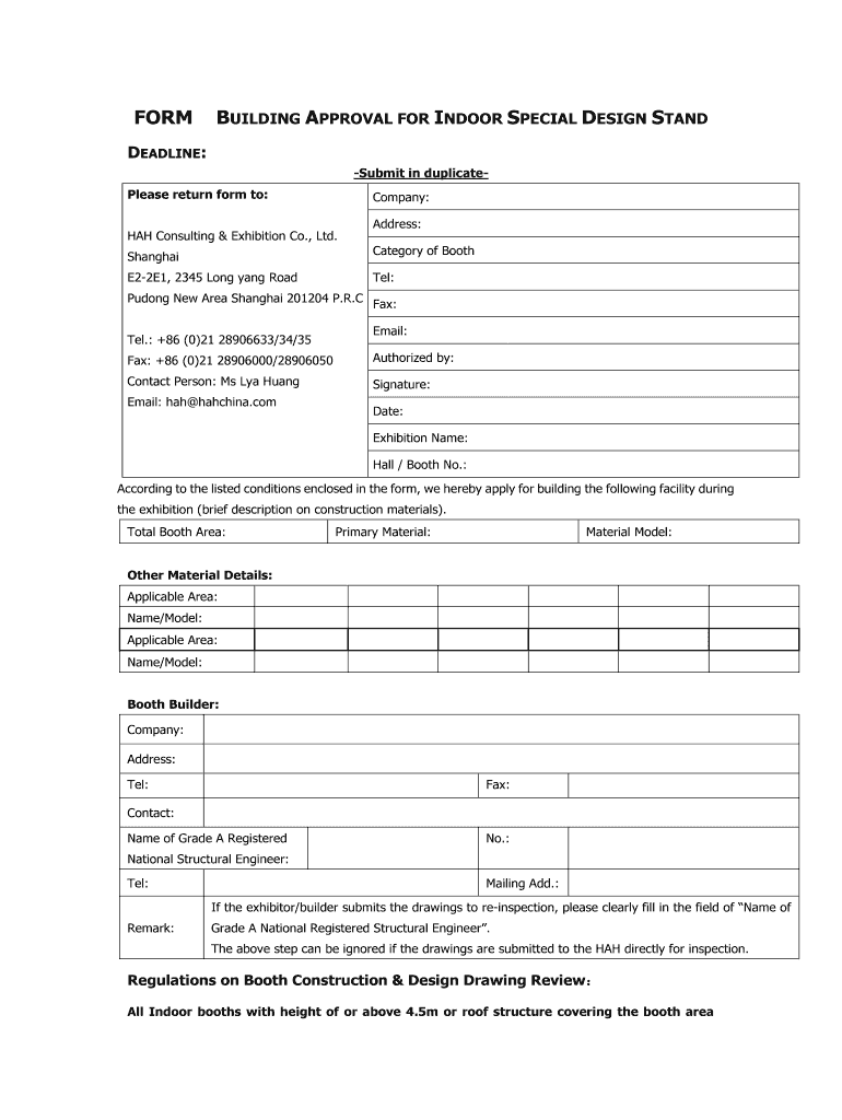 Fillable Online iaapa FORM BUILDING APPROVAL FOR INDOOR SPECIAL DESIGN STAND - IAAPA - iaapa Fax ...