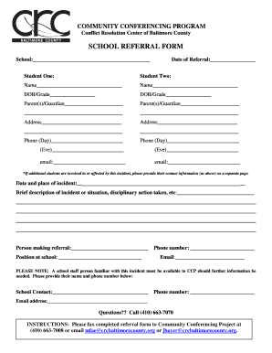 Fillable Online crcbaltimorecounty SCHOOL REFERRAL FORM - Conflict ...