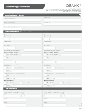 Fillable Online Guarantor Application Form - qbank.com.au Fax Email ...