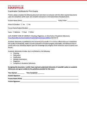 Fillable Online louisville Examination Certificate for Print Exams ...