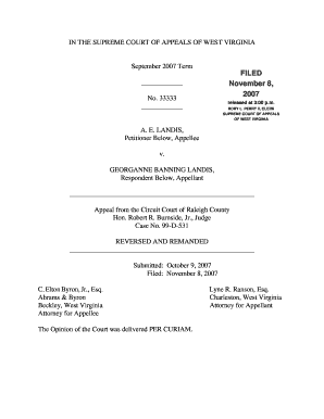 Fillable Online courtswv Landis v. Landis, No. 33333 - courtswv Fax ...