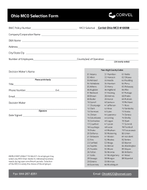 Fillable Online Ohio MCO Selection Form - corvel.com Fax Email Print ...