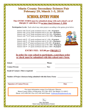 Fillable Online SCHOOL ENTRY FORM - marinschools.org Fax Email Print ...