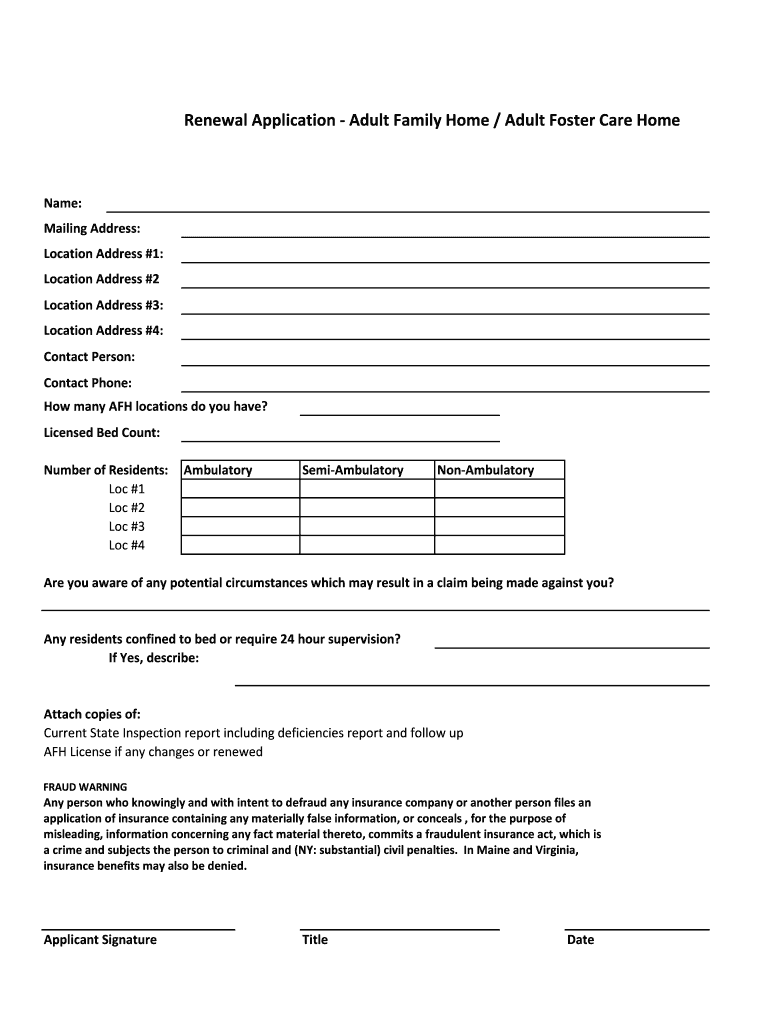 Fillable Online Renewal Application - Adult Family Home / Adult Foster ...
