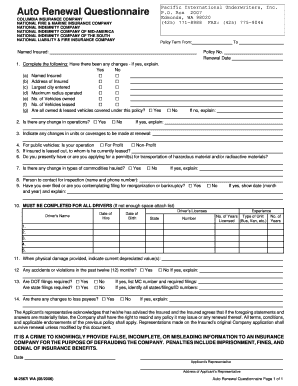 Fillable Online Auto Renewal Questionnaire - piuinc.com Fax Email Print ...