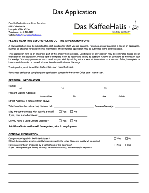 Fillable Online daskaffeehaus Das Application - daskaffeehaus Fax Email ...
