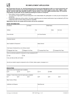 Fillable Online RC EMPLOYMENT APPLICATION Fax Email Print - pdfFiller