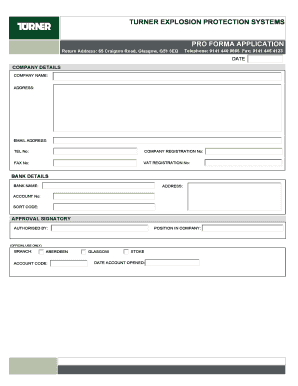 Fillable Online TURNER EXPLOSION PROTECTION SYSTEMS PRO FORMA ...