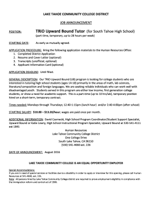 Fillable Online ltcc TRiO Upward Bound Tutor (for South Tahoe High ...