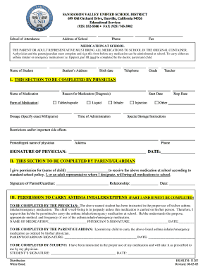 Fillable Online ES HLTH 11207 Medication At School Form 2012-13 revised ...
