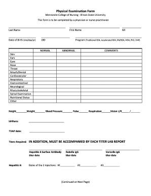 Fillable Online Physical Examination Form - nursing.illinoisstate.edu ...