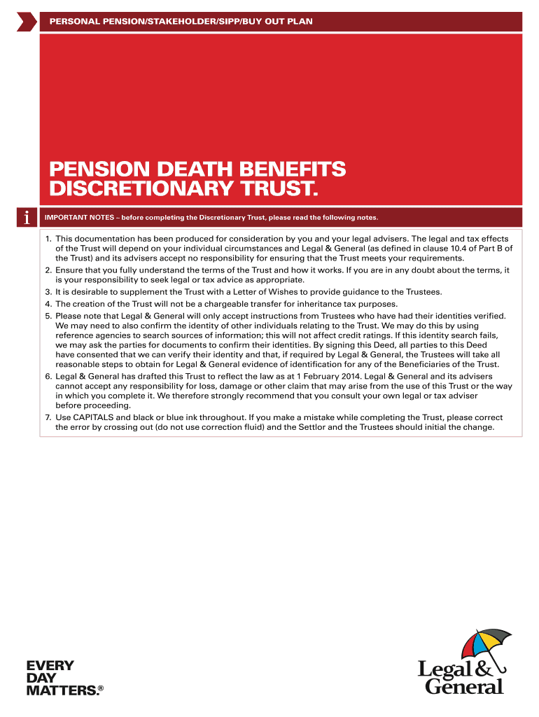 Fillable Online Pension Death Benefits Discretionary Trust - Legal ...