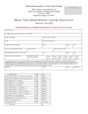 Fillable Online RETAIL FOOD ESTABLISHMENT LICENSE APPLICATION FOR ...