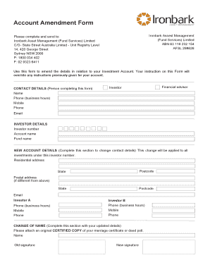 Fillable Online Account Amendment Form - ironbarkam.com Fax Email Print ...