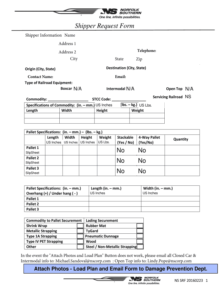 Fillable Online Shipper Request Form - nscorp.com Fax Email Print ...