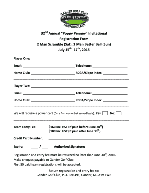 Fillable Online gandergolfclub 2016 Invitational Registration Form Fax ...