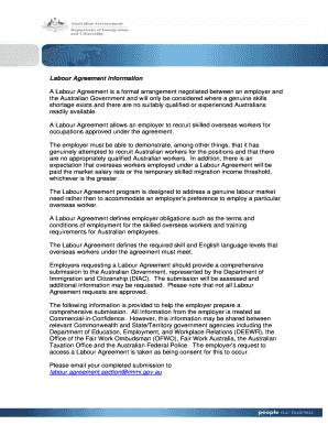 Fillable Online visaaustralia net Labour Agreement information A Labour ...