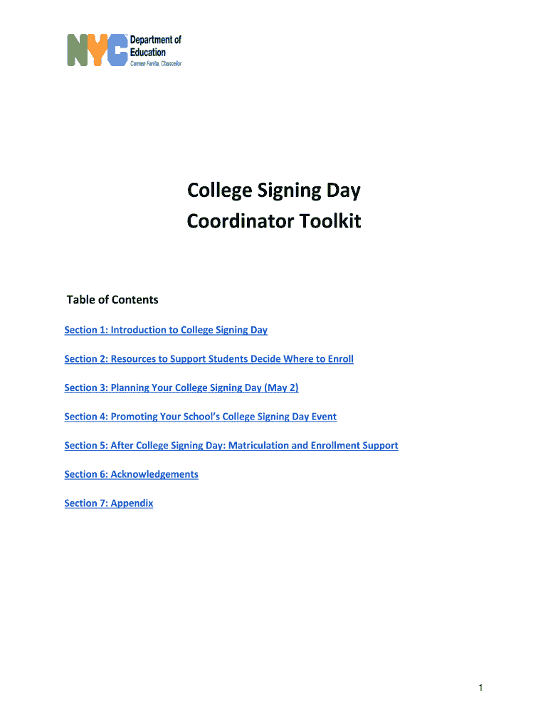 Fillable Online schools nyc College Signing Day Coordinator Toolkit Fax ...