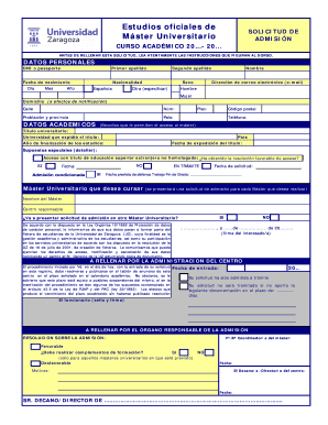 Fillable Online academico unizar Estudios oficiales de M ster ...