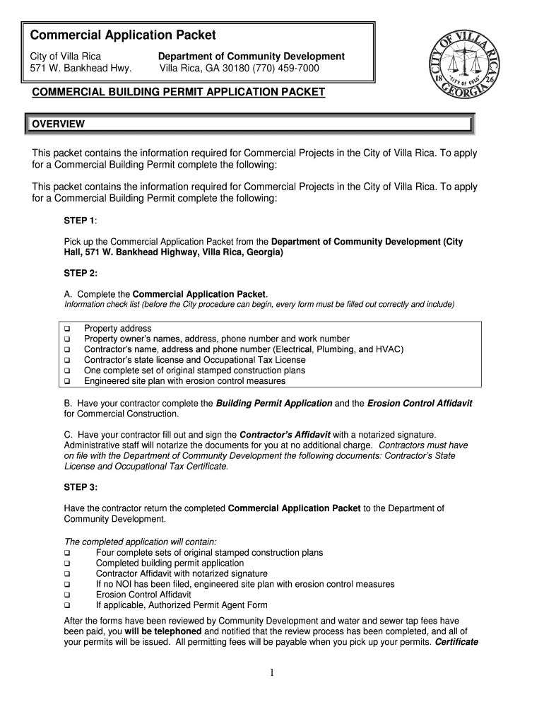 Fillable Online villarica Commercial Application Packet - villarica.org ...