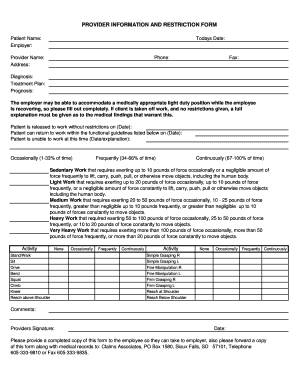 Fillable Online PROVIDER INFORMATION AND RESTRICTION FORM Fax Email ...
