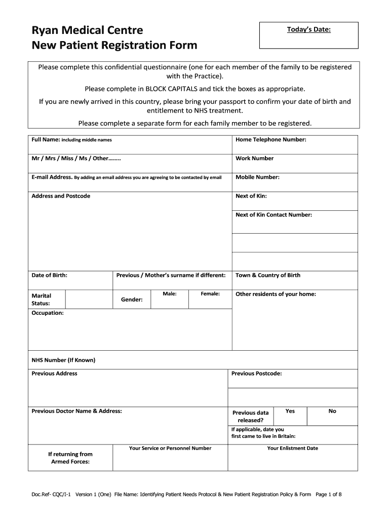 Fillable Online ryanmedicalcentre nhs Identifying Patient Needs ...