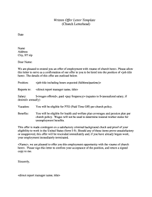 Fillable Online Written Offer Letter Template Fax Email Print - pdfFiller