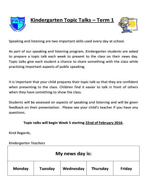 Fillable Online Kindergarten Topic Talks Term 1 Fax Email Print - pdfFiller