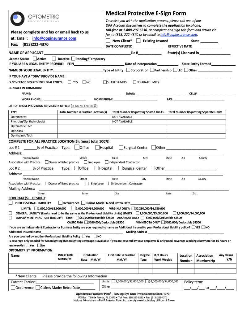 Fillable Online Medical Protective E-Sign Form - Optometric Protector ...
