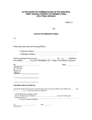 Notice Of Presentation - Fill Online, Printable, Fillable, Blank ...