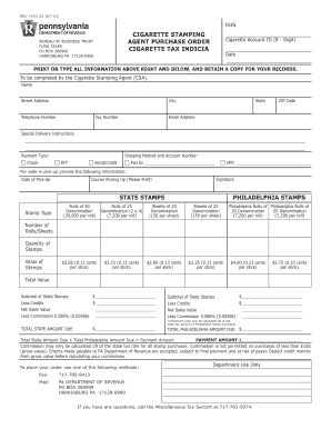 Fillable Online Cigarette Stamping Agent Purchase Order Cigarette Tax ...