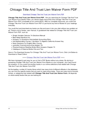 Fillable Online Chicago Title And Trust Lien Waiver Form PDF. chicago ...