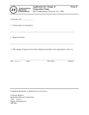 Fillable Online isc Application for Change of Form Z Corporation Name ...