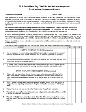 Fillable Online dvc Club Cash Handling Checklist and Acknowledgement ...