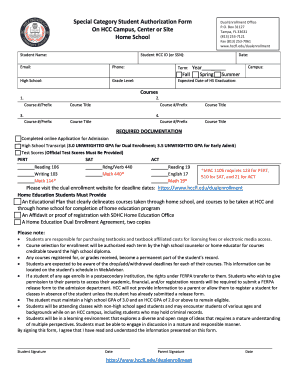 Fillable Online hccfl Special Category Student Authorization Form On ...