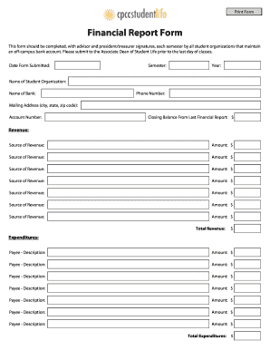 Fillable Online cpcc Financial Report Form - Central Piedmont Community ...