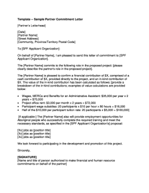 Fillable Online Template -- Sample Partner Commitment Letter Fax Email ...